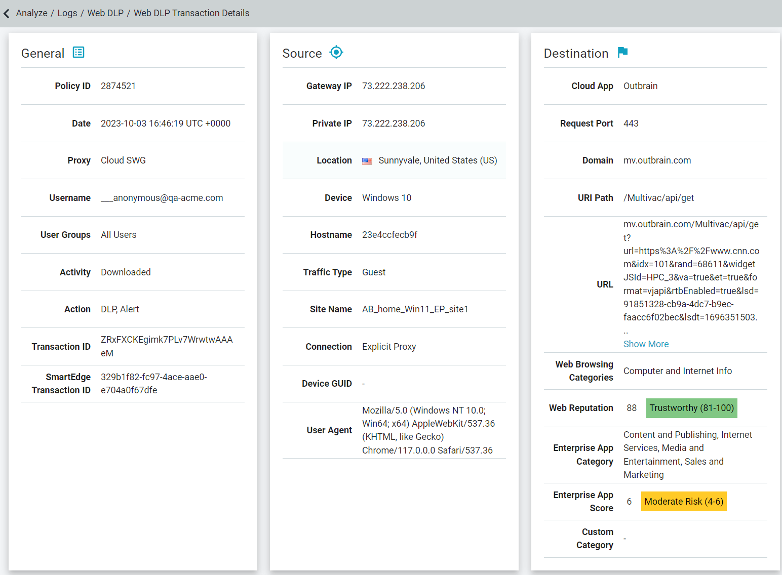 Reviewing Web DLP logs